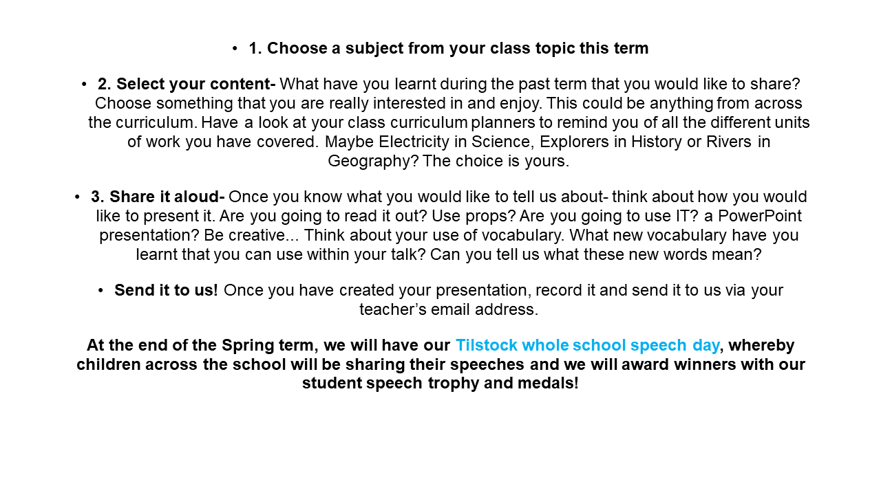 Home Learning Challenge | Student Speech Day - Tilstock Primary School